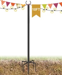 derkniel 10 ft outdoor string light pole stand for garden lawn, adjustable globe patio light post for hanging outside decorate lighting, 1 pack