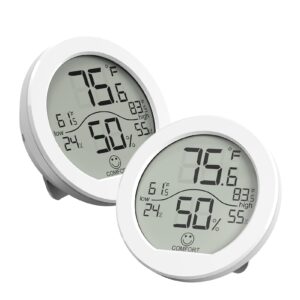 secrui hygrometer thermometer for room temperature humidity meter indoor thermometer accuracy calibration lcd temperature sensor with maximum and minimum records, th1, white, 2 pack