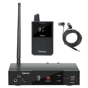 levusu uhf wireless in-ear monitor system with earphone,180ft, rack mount, professional iem stereo system transmitter and beltpack for studio, guitar, band rehearsal, live performance (1 bodypack)