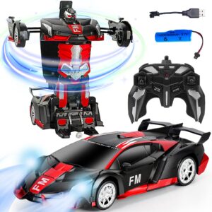 【2023 latest】led remote control car transforming robot 360 degree drifting one-click deformation rechargeable police toy car 2.4ghz 1:18 scale best birthday xmas holiday toy present for boys and girls