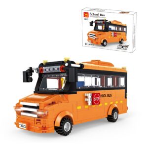 wange school bus toys for kids children's building blocks london bus vehicles model kid's creative car gift construction playset (school bus)