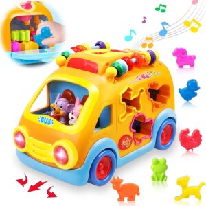 dumma baby toys 12-18 months music bus toddlers kids educational toys for 1 2 3 year old boys girls birthday animal sounds/ puzzles/light toys for age 2-4 ,universal moving toys