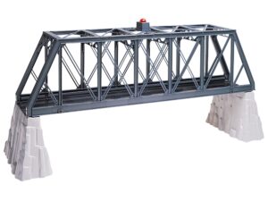 lionel thru truss bridge o gauge model train accessory with flashers and rock piers