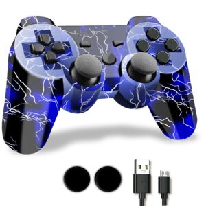 cforward wireless controller, game controller compatible for play3 controller, wireless bluetooth gamepad with charger cable thumb grips