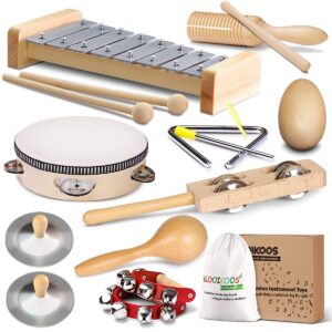 looikoos toddler musical instruments international natural wooden music set for toddlers and kids - eco friendly preschool educational musical toys with storage bag