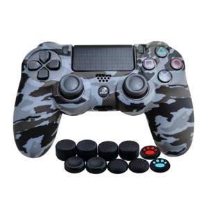 ps4 controller skin shell anti-slip silicone gaming grip cover protector case for sony playstation 4 slim ps4 pro gamepad controller skins with 10 thumb grips (graffiti grey)