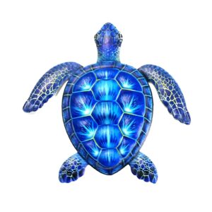 bwwnby metal sea turtle wall sculptures outdoor coastal ocean art hanging decorations for indoor outdoor bathroom garden(blue)