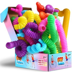 jumbo & mini pop tubes toddler fidget toys, funkidz 21pack expandable stretchy pipe sensory tubes, stocking stuffers for kids learning gifts playing fun for all ages