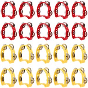 muklei 20 pack 4 inch mini handheld tambourine, half moon musical tambourine for music center little boys or girls center party, red and yellow