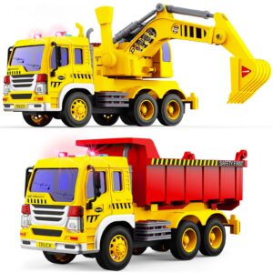 toyabi 1:16 scale realistic construction dump truck toy set with lights & sounds - perfect for boys age 3-7