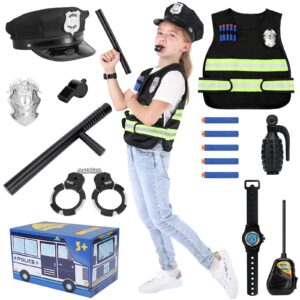 kids police dress up set police officer role play costume toys set for kids ages 3-7 years old includes police vest, hat and accessories for boys and girls pretend play