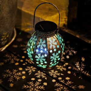 solar lanterns outdoor waterproof, hanging solar lantern lights for garden patio yard table decorative retro snowflake solar powered lanterns with handles