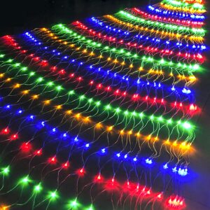 waterglide outdoor christmas net lights, 12ft x 5ft 360 led mesh string light with 8 lighting modes, connectable light for garden tree bushes, holiday wedding party decorations, multicolor