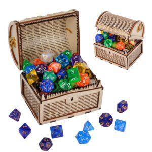 dnd mimic chest box wood laser cut dice storage case perfect for dungeons and dragons, board game, tabletop rpg and gaming accessories