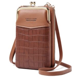 kinouchi small crossbody cell phone bag for women, fashion leather shoulder bags travel wallet purse, with 6 card slots adjustable shoulder strap