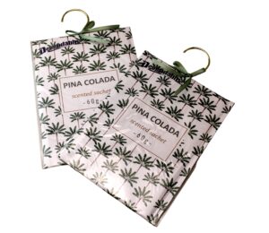 2 pack large hanging closet sachet 9" x 6.75" with metal hanger and bow (pina colada)