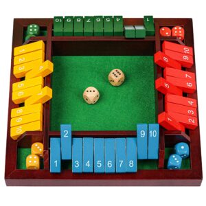 coogam shut the box dice game wooden board math number game family pub bar 1-4 players with 10 colored dice for adults kids