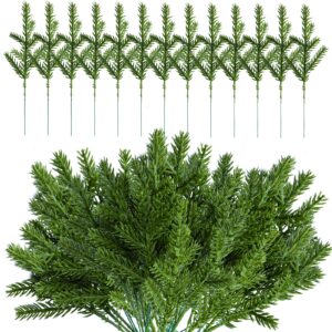 120 pcs christmas artificial pine needles branches 6.7 x 1.6 inches fake pine branches greenery garland christmas tree branches green leaves needle for diy crafts christmas wreaths home garden decor