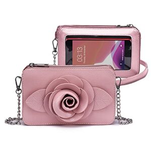 mellow world rosali 3d floral cell phone small cross body shoulder bag vegan patent leather women purse touch screen removable strap, mistyrose