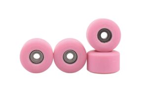 teak tuning premium fingerboard apex bearing wheels, strawberry - matte finish - new street style, custom teak urethane - custom bearing lock pocket - 77d hardness, 7.7mm dia. - made in the usa