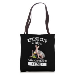 funny wine fine sphinx cat lover tote bag