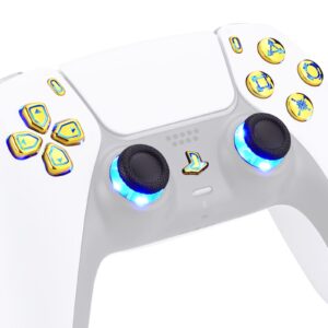 extremerate multi-colors luminated dpad thumbstick share home face buttons for ps5 controller bdm 010 020, chrome gold classical symbols buttons dtf led kit for ps5 controller - controller not included