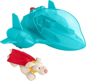 fisher-price dc league of super-pets preschool toy super launch krypto figure & invisible jet vehicle set for pretend play kids ages 3+ years