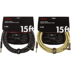 fender deluxe series instrument cables, straight/angle, black tweed and tweed, 15ft