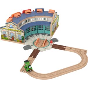 thomas & friends wooden railway toy train track tidmouth sheds starter set with percy wood engine for preschool kids ages 3+ years (amazon exclusive)