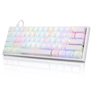 stoga 60% gaming keyboard, white mini keyboard with rainbow blacklit, wired mechanical keyboard for computer, 61keys rgb keyboard with brown switch,pudding keycap keyboard for windows pc/mac gamers