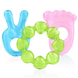 3-pack water teether, soothing teether set, baby teething toys 02, blue/pink/green