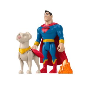 fisher-price dc league of super-pets superman & krypto, set of 2 poseable figures with accessory for preschool kids ages 3 years and up