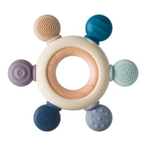 arudyo baby teething toys silicone teethers bpa free silicone rudder with wooden ring soothe babies gums (gray)