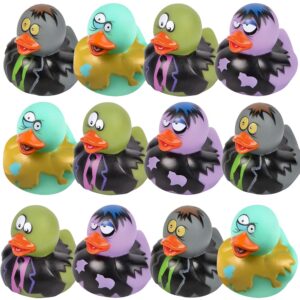 artcreativity 2 inch zombie rubber duckies for kids, pack of 12, variety of designs and colors, trick or treat supplies, goodie bag fillers, party favors, halloween themed bathtub toys