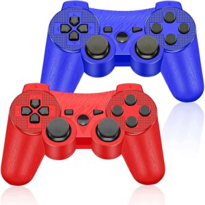 wireless controller, 2 pack rechargeable game controller, dual vibration 6-axis joysticks gamepad compatible for 3 series console game, with charger cable(bl&rd)