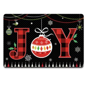 merry christmas doormat joy floor mat christmas indoor and outdoor carpet decoration at home office yard garden room 23×16 inches(black joy)