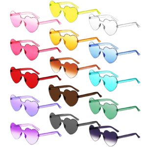 toodoo 15 pairs heart shaped rimless sunglasses jelly fudge series heart sunglasses bachelorette party sunglasses colorful plastic funky frameless transparent sunglasses party favors