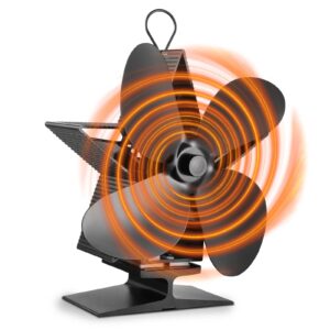 4-blade heat powered stove fan, fireplace fan with designed silent operation circulating warm air saving fuel efficiently for home/wood/log burner/fireplace