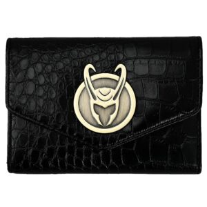 marvel comic book loki black envelope bifold reptile textured wallet