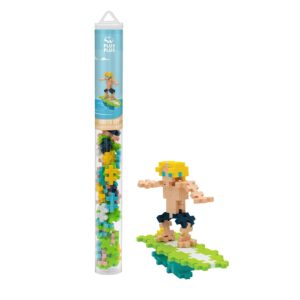 plus plus 3d figure building block set, fun stem toys for kids, 70 interlocking pieces - surfer mini maker tube