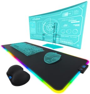 everlasting comfort large gaming mouse pad - extra long desk pad with mousepad wrist rest- 15 color modes with 2 brightness levels - rgb mouse pad for gamers - xl, big, extended led light mat