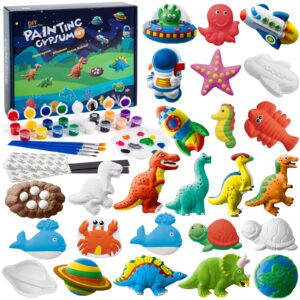 juboury kids arts and crafts set painting kit - plaster painting craft kit art set - painting your own space dinosaurs & marine life figurines - ceramic painting kit for kids, girls, boys, toddlers