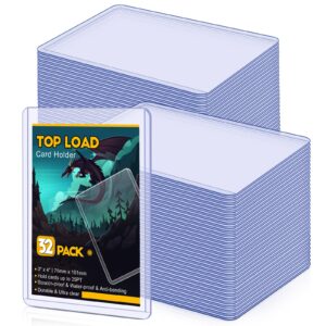 32 count topload card holder, sooez 35pt topload card protector, 3" x 4" hard plastic card sleeves, baseball card protector, rigid toploading card case for collectible trading sports cards