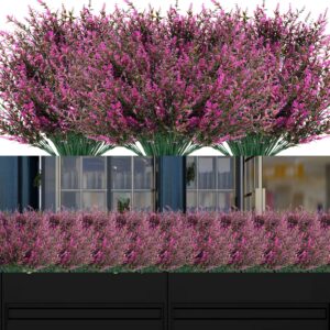 artificial flowers outdoor fake flowers for home garden window box decoration, artificial farmhouse greenery uv resistant shrubs plants for hanging planter home wedding porch window decor (deep pink)