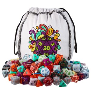 wiz dice bag of splendor - 140 polyhedral dice in 20 sets - complete collection of series iv dice in embroidered dice bag - ttrpg role-playing bulk tabletop rpg gaming accessories - d20 d6 d4