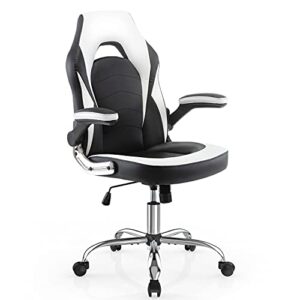 gaming chair, racing style bonded leather gamer chair, ergonomic office chair computer desk executive chair with adjustable height and flip-up arms, gaming chair for adults teens kids men women