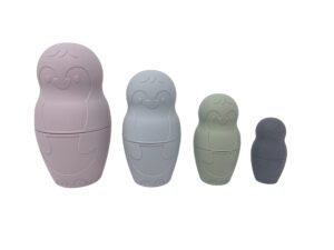 bravejusticekidsco. puffy penguins toddler (1+) silicone stacking nesting dolls toy : no small parts for baby