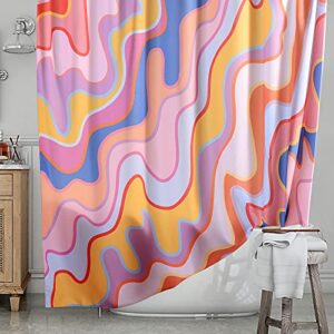 yokii vintage abstract art fabric shower curtain pastel rainbow colorful groovy waves stripes geometric bathroom shower curtains set aesthetic retro minimal bathroom decorations (72x72, colorful)