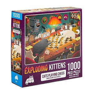 cats playing chess jigsaw puzzle by exploding kittens - 1000 pieces, ideal for adults, teens, and kids - a funny and artistic cat-themed puzzle