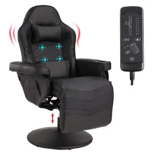 titimo massage gaming chair,ergonomic adjusted reclining video gaming single sofa, pu leather chair with footrest headrest and lumbar support (black)